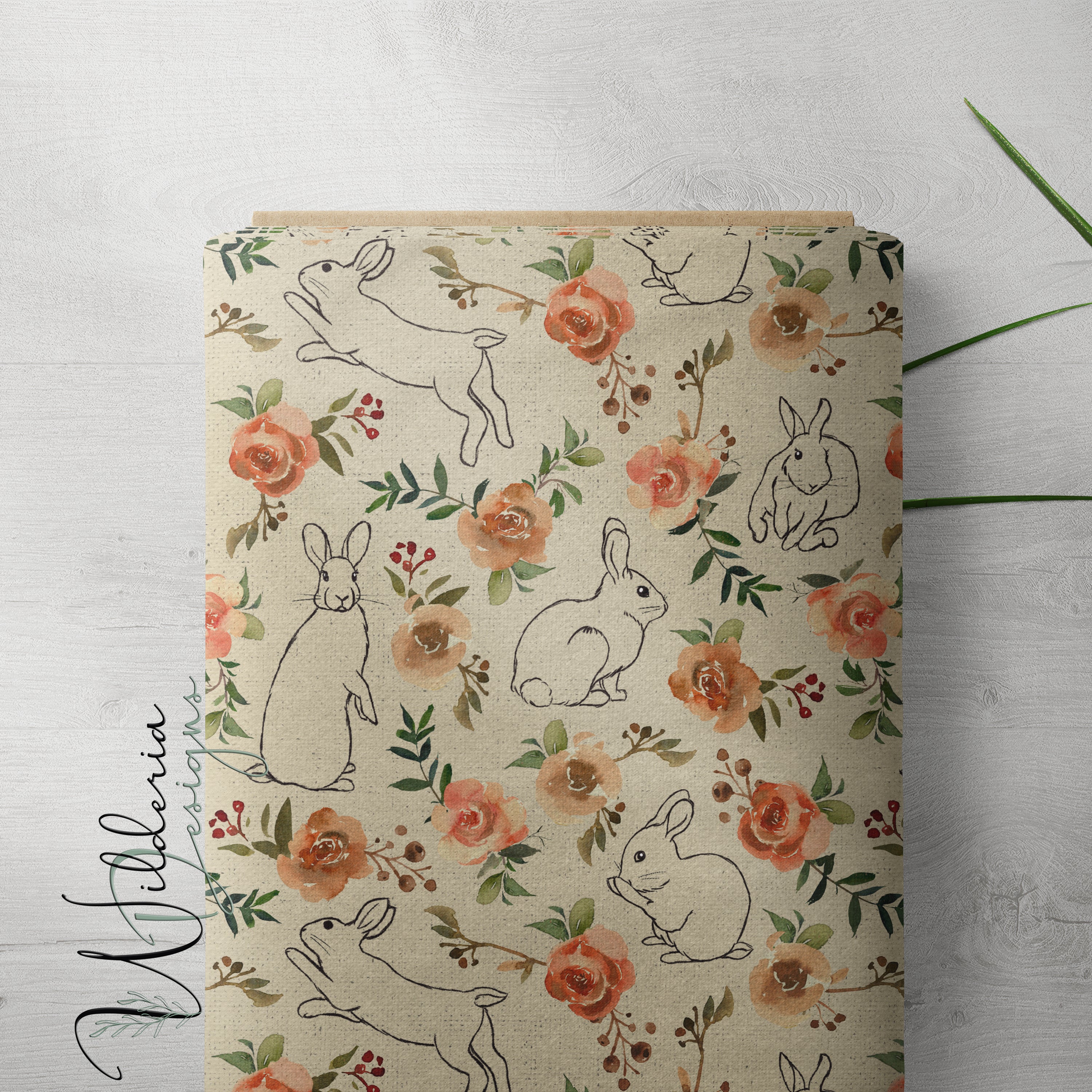 "Hop To It" Cottontail Family - Outline Floral - Birch – Wilderia Designs
