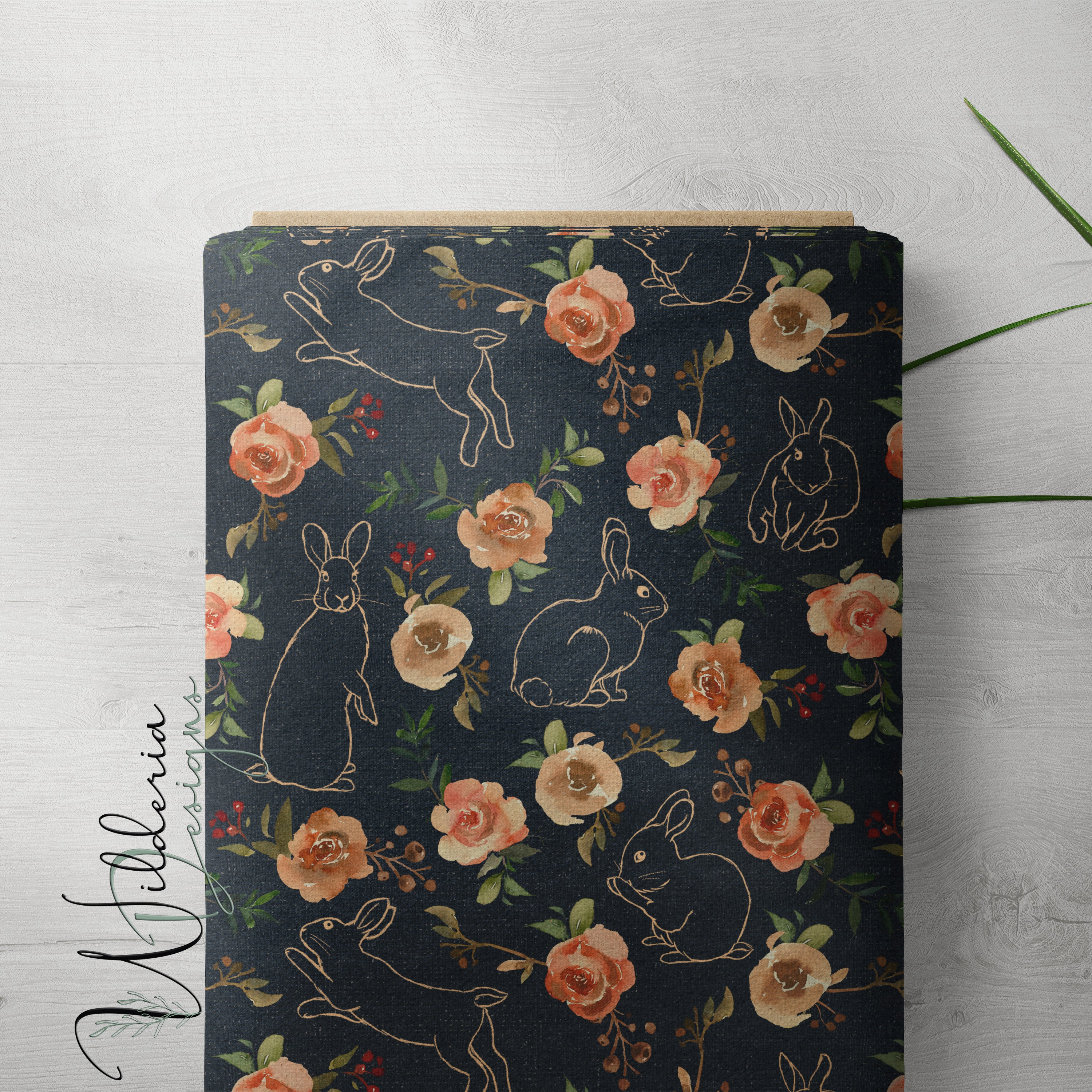 "Hop To It" Cottontail Family - Outline Floral - Storm – Wilderia Designs